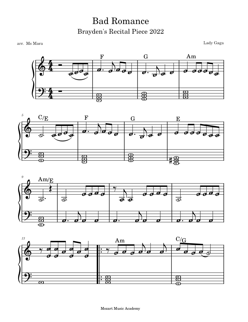 Bad romance – Lady Gaga Bad_Romance Sheet Music for Piano (Solo) Easy | MuseScore.com