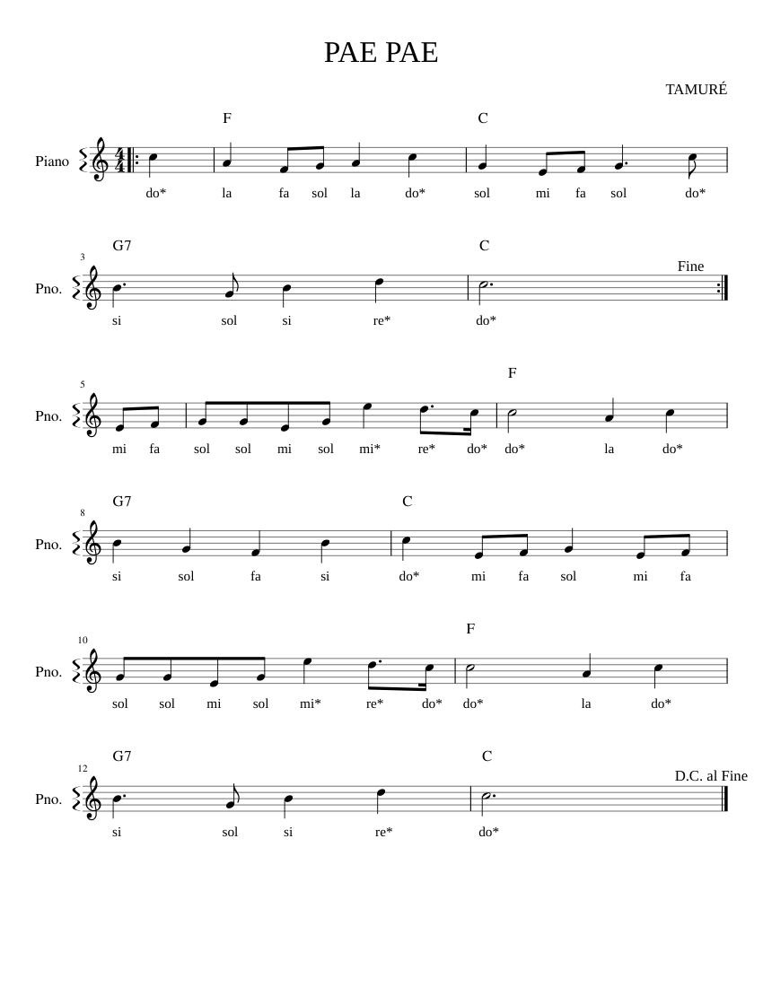 PAE PAE Sheet music for Piano (Solo) Easy | Musescore.com