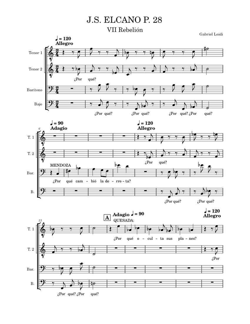 J. S. ELCANO P. 28 VII Rebelión Sheet music for Tenor, Bass voice, Baritone (Men’s Choir ...