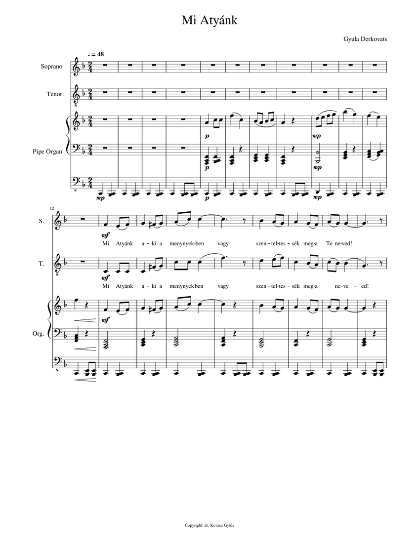 Mi Atyánk ima -- kotta Sheet Music for Soprano, Tenor, Organ (Mixed ...