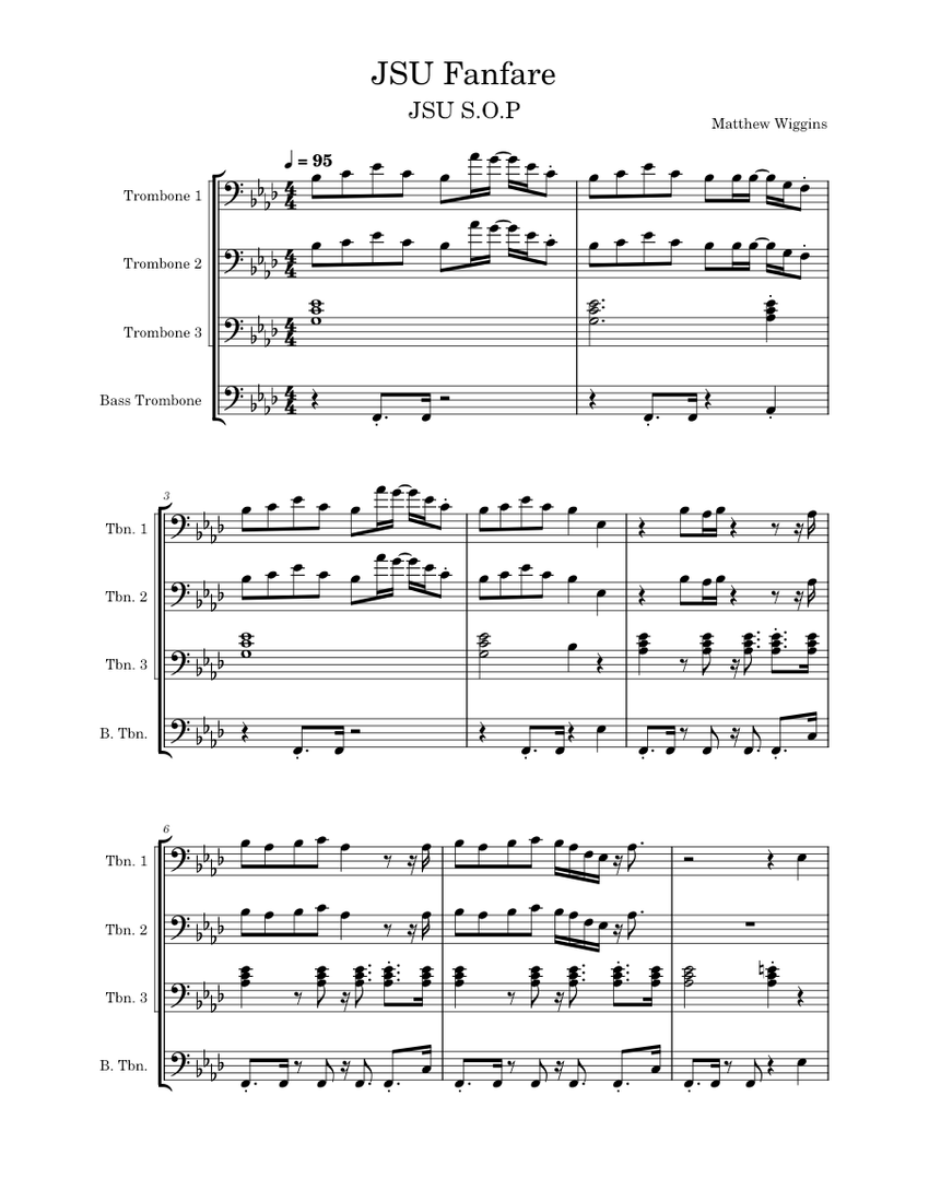 JSU Fanfare Sheet Music for Trombone, Trombone bass (Mixed Quartet ...