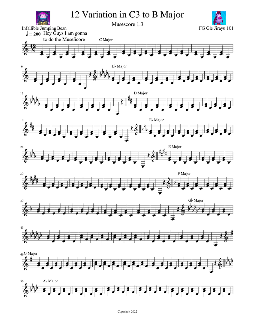 12 Variation in C3 to B Major Sheet music for Piano (Solo) | Musescore.com