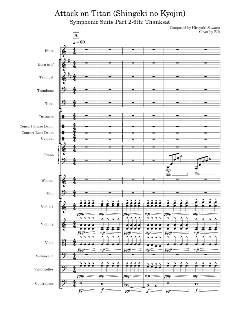 AoT Symphonic Suite Part 2-6th: Thanksat Sheet Music for Piano ...