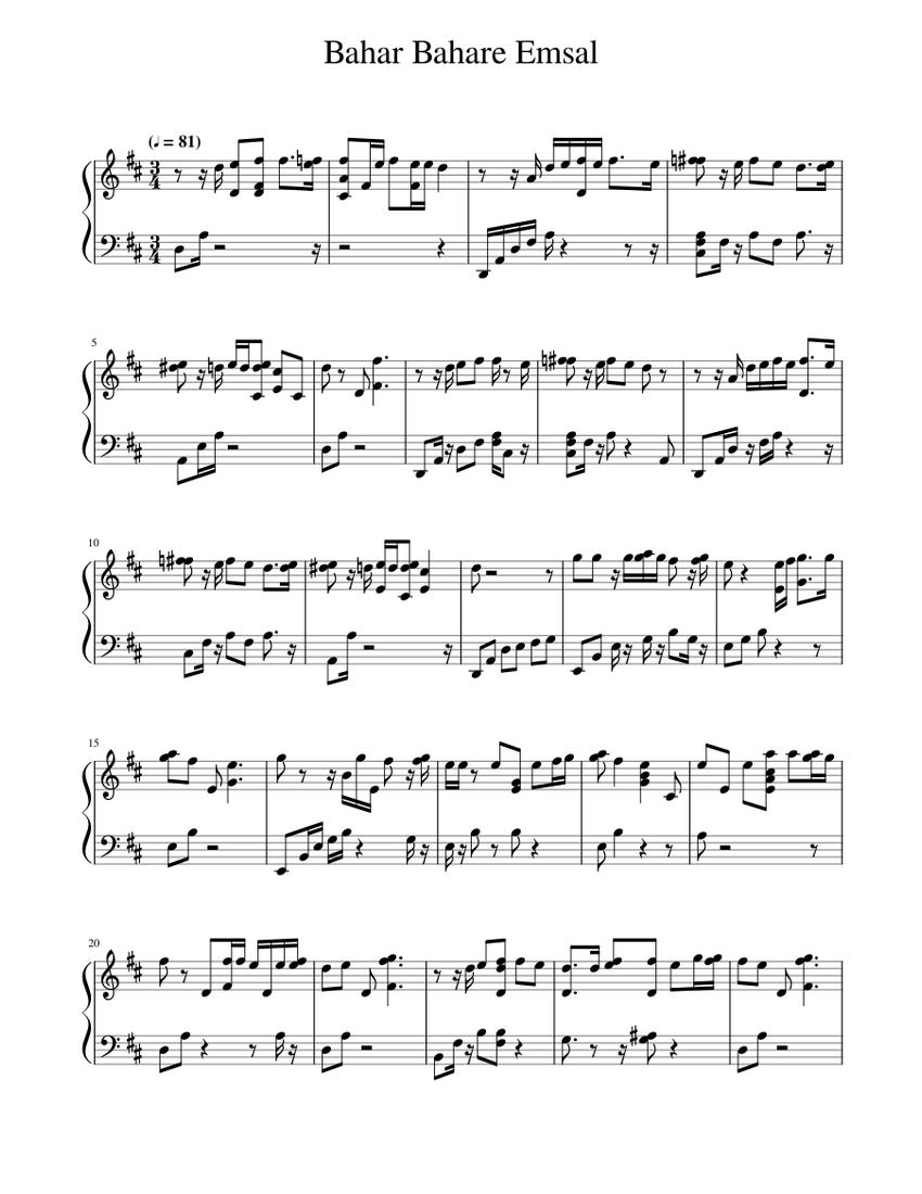 Bahar bahare Sheet music for Piano (Solo) | Musescore.com