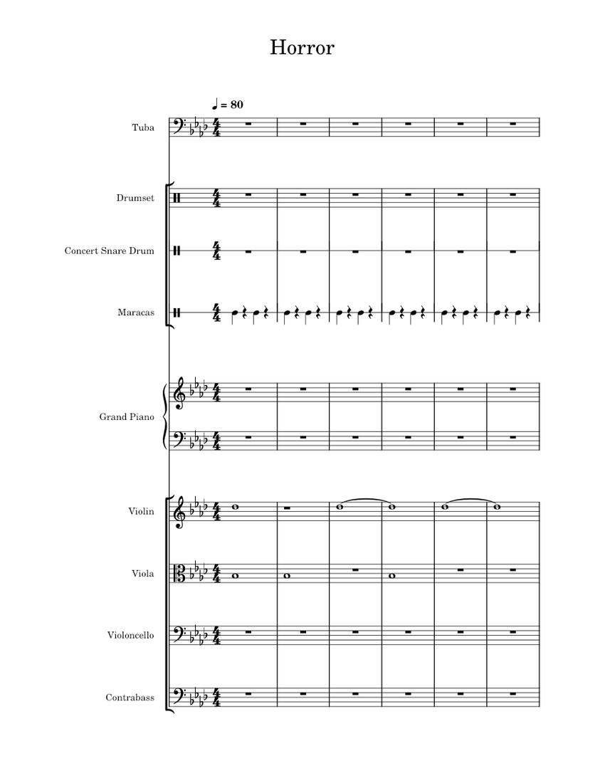 Horror Sheet music for Piano, Tuba, Contrabass, Snare drum & more ...