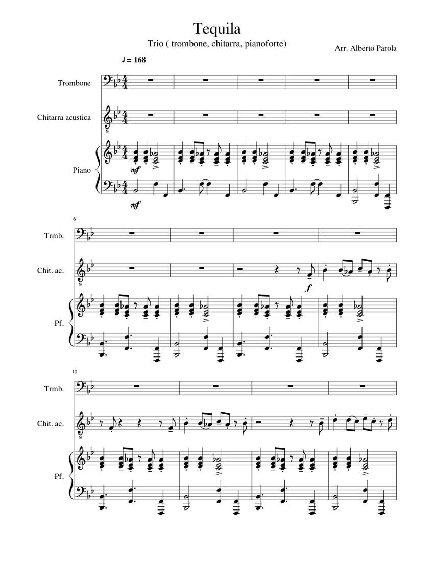 Tequila trio trombone pianoforte chitarra Sheet Music for Piano ...