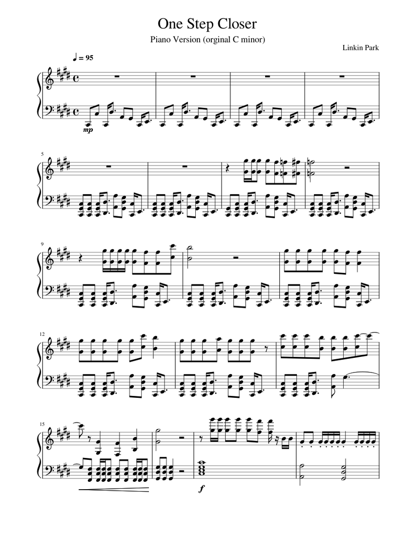 Linkin Park-One Step Closer Sheet music for Piano (Solo) | Musescore.com