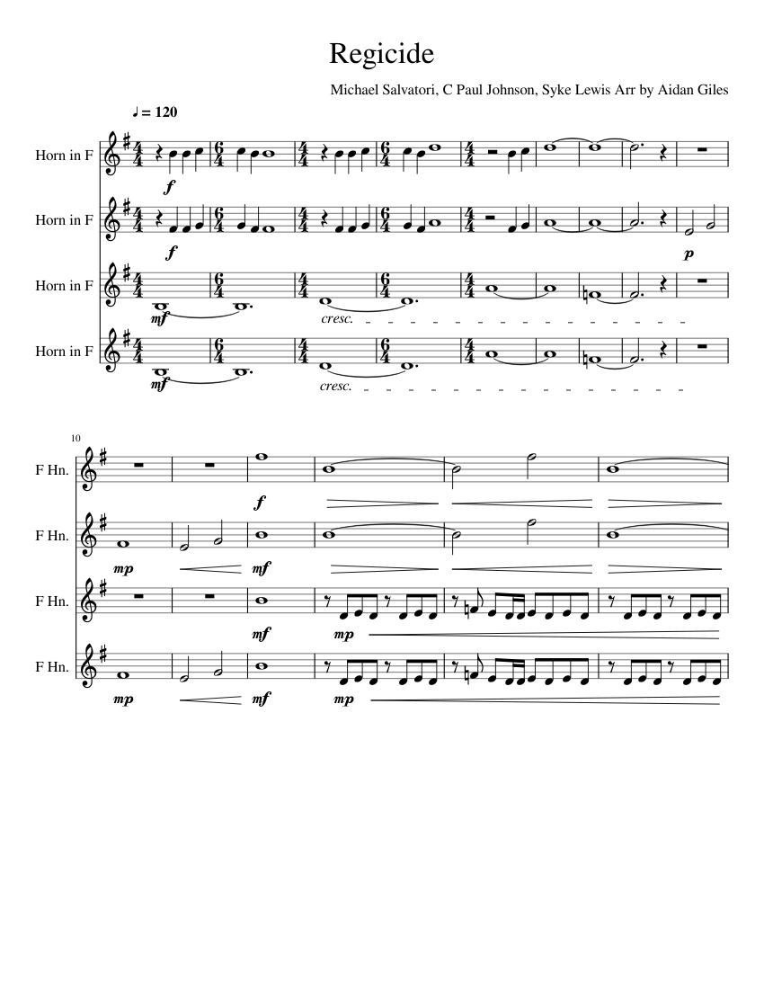 Regicide Sheet music for French horn (Mixed Quartet) | Musescore.com