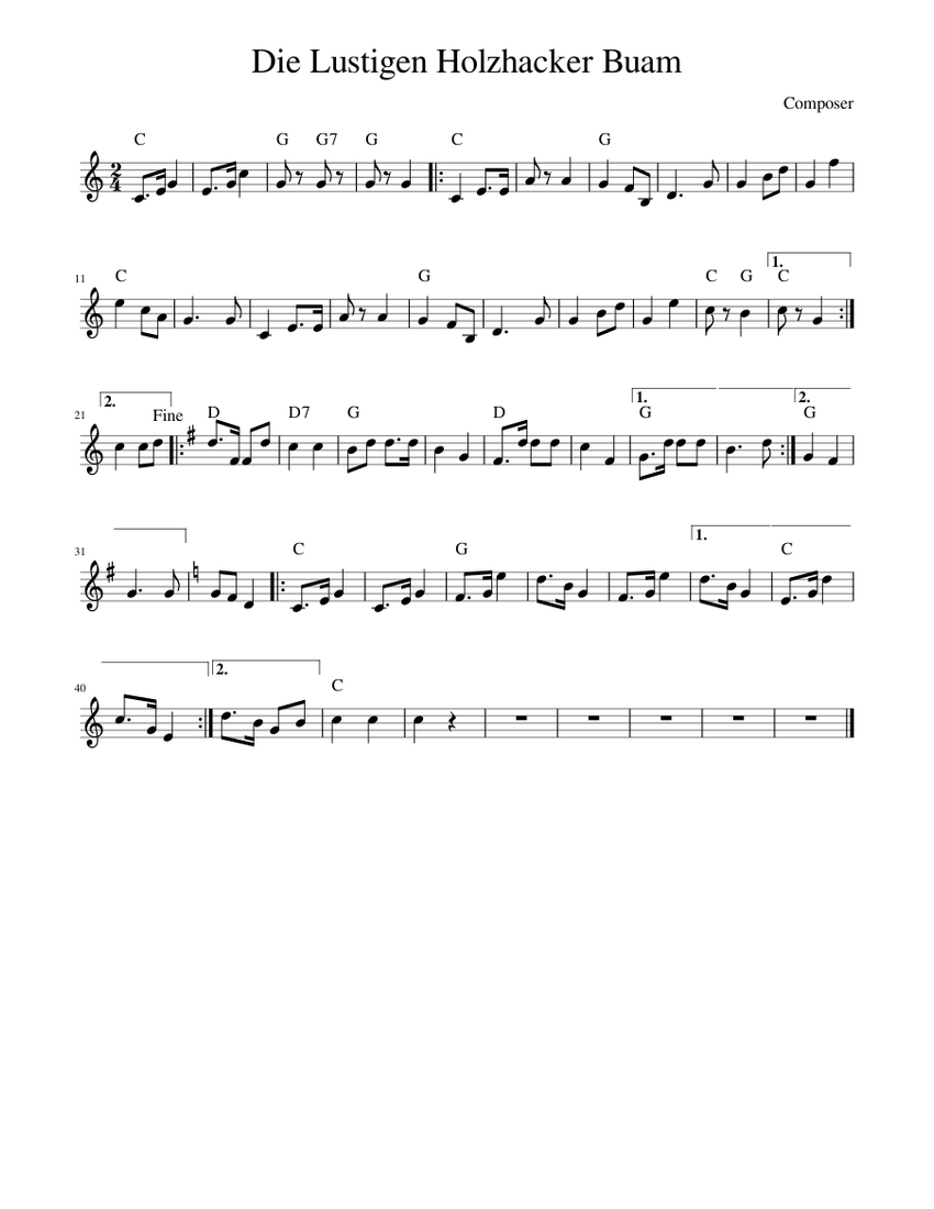 Die Lustigen Holzhacker Buam Sheet Music with Chords for Piano (Piano ...