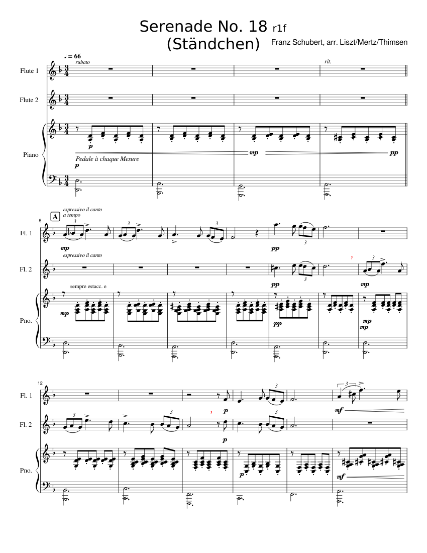 Standchen - F.Schubert 2 Flutes and piano in F r1f Sheet Music for ...