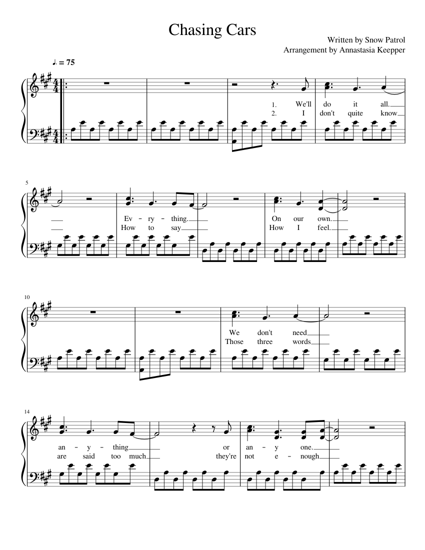 Chasing Cars Sheet Music for Piano (Solo) | MuseScore.com