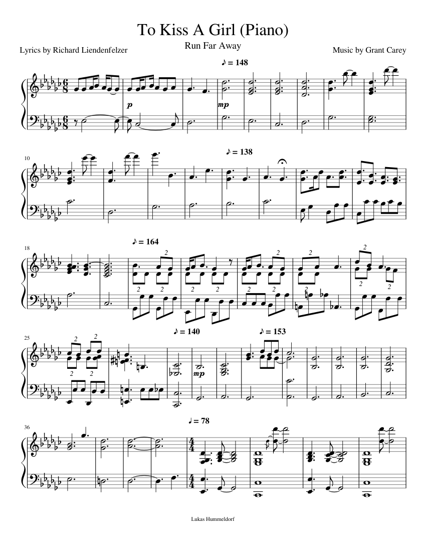 To Kiss A Girl (Piano) Sheet Music for Piano (Solo) | MuseScore.com