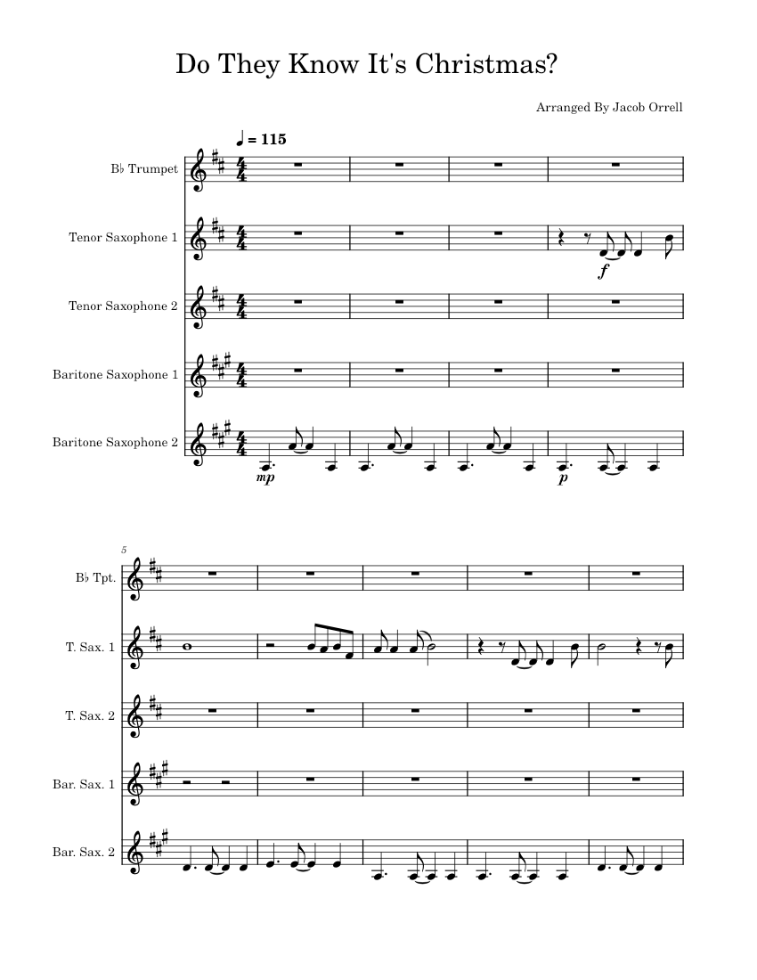 Do They Know It's Christmas – Band Aid Sheet Music for Saxophone tenor ...