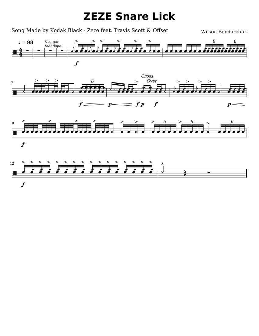 ZEZE_Snare_Lick Sheet music for Snare drum (Solo) | Musescore.com