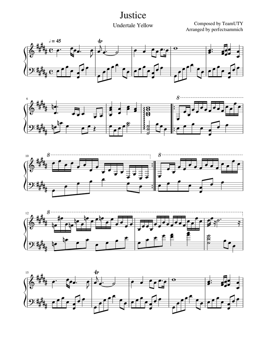 Justice (Undertale Yellow OST) Sheet Music for Piano (Solo) | MuseScore.com