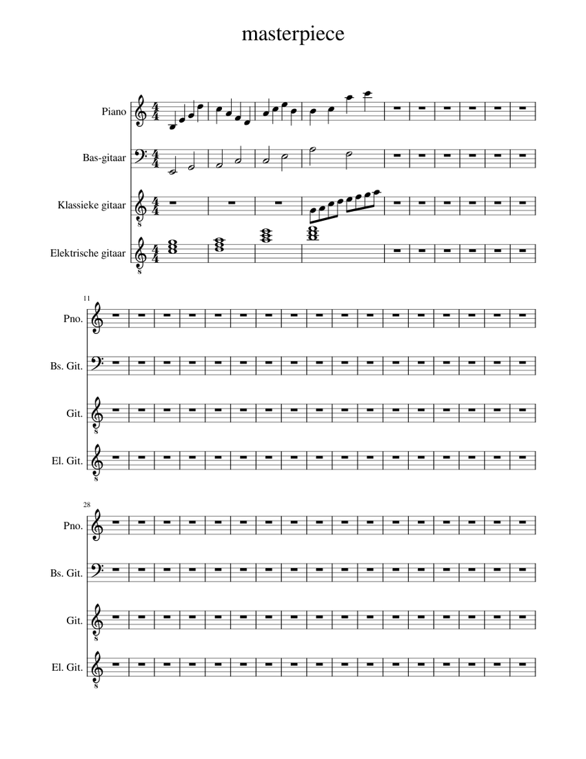 intro masterpiece Sheet music for Piano, Guitar, Bass guitar (Mixed ...