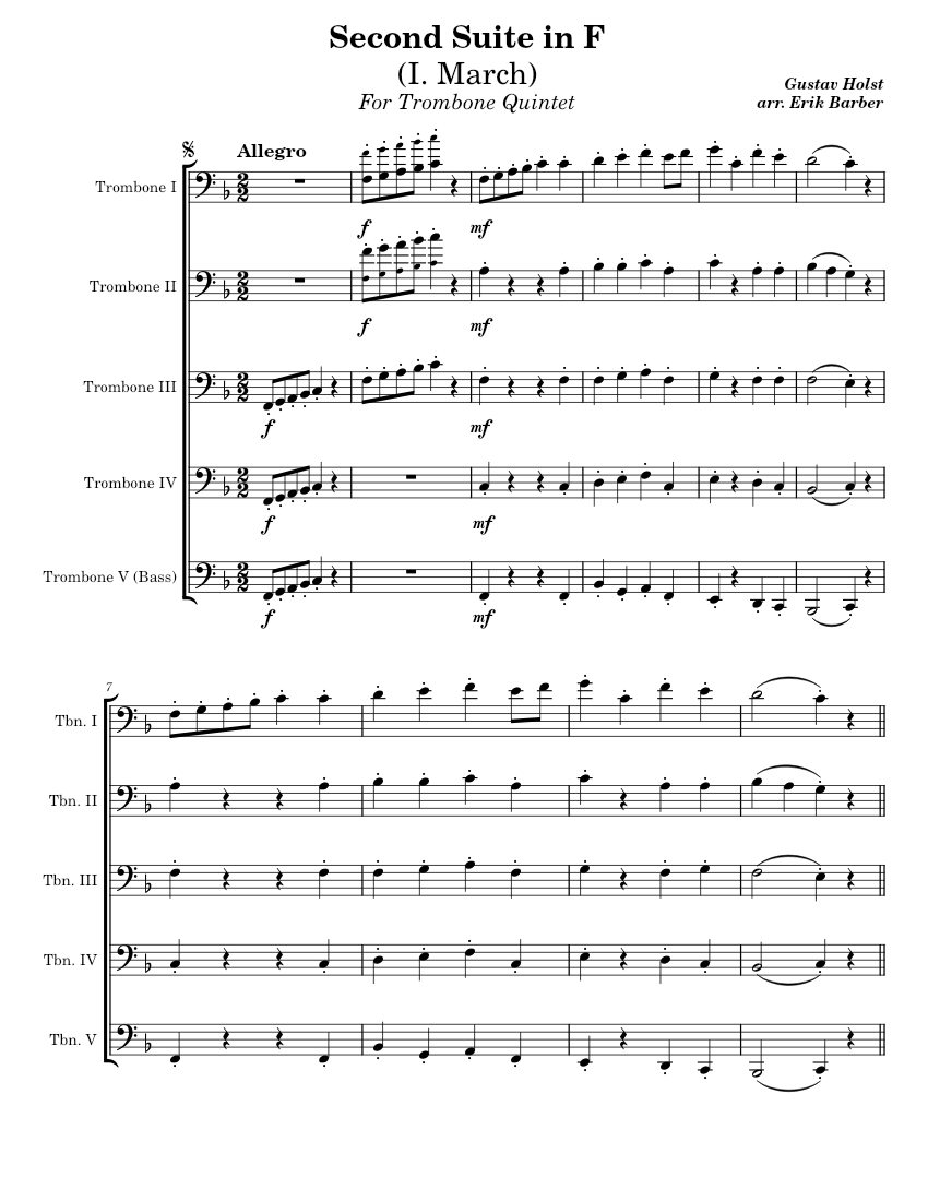 Second Suite in F (I. March) For Trombone Quintet Sheet music for ...