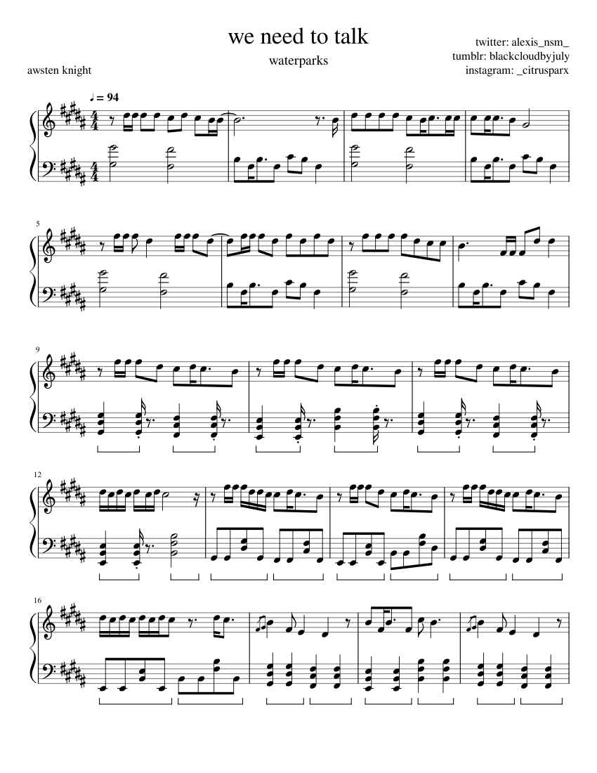 we need to talk - waterparks Sheet Music for Piano (Solo) | MuseScore.com