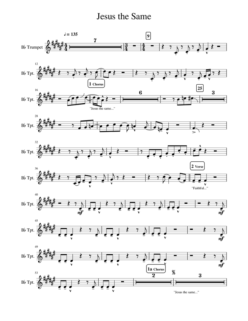 Jesus The Same - Israel & New Breed | Bb Trumpet Sheet Music for ...