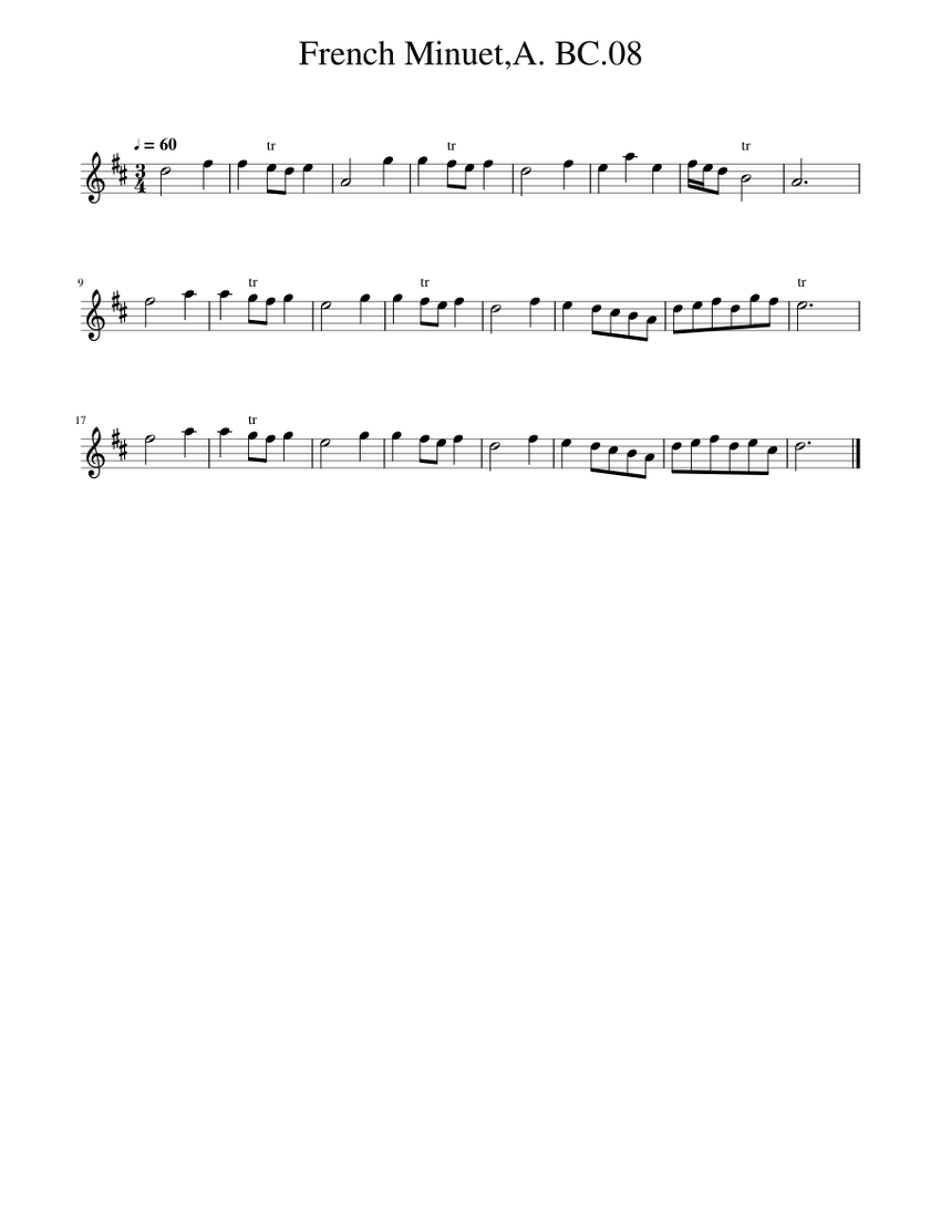 French Minuet,A. BC.08 Sheet music for Piano (Solo) Easy | Musescore.com