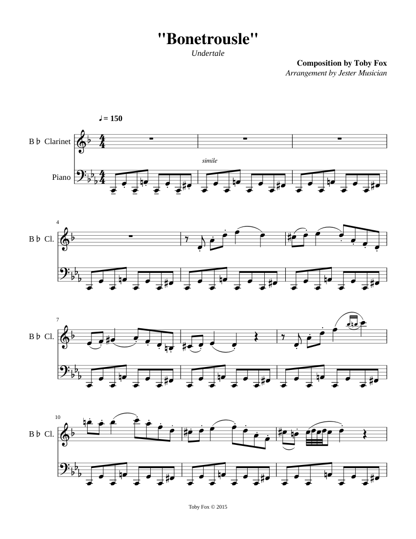 Undertale Bonetrousle Sheet music for Piano, Clarinet in b-flat (Solo) | Musescore.com