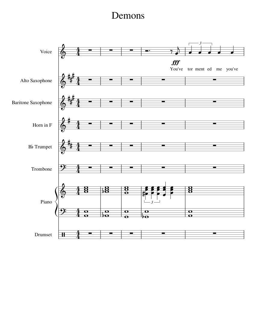 Demons Sheet music for Piano, Trombone, Saxophone alto, Saxophone ...