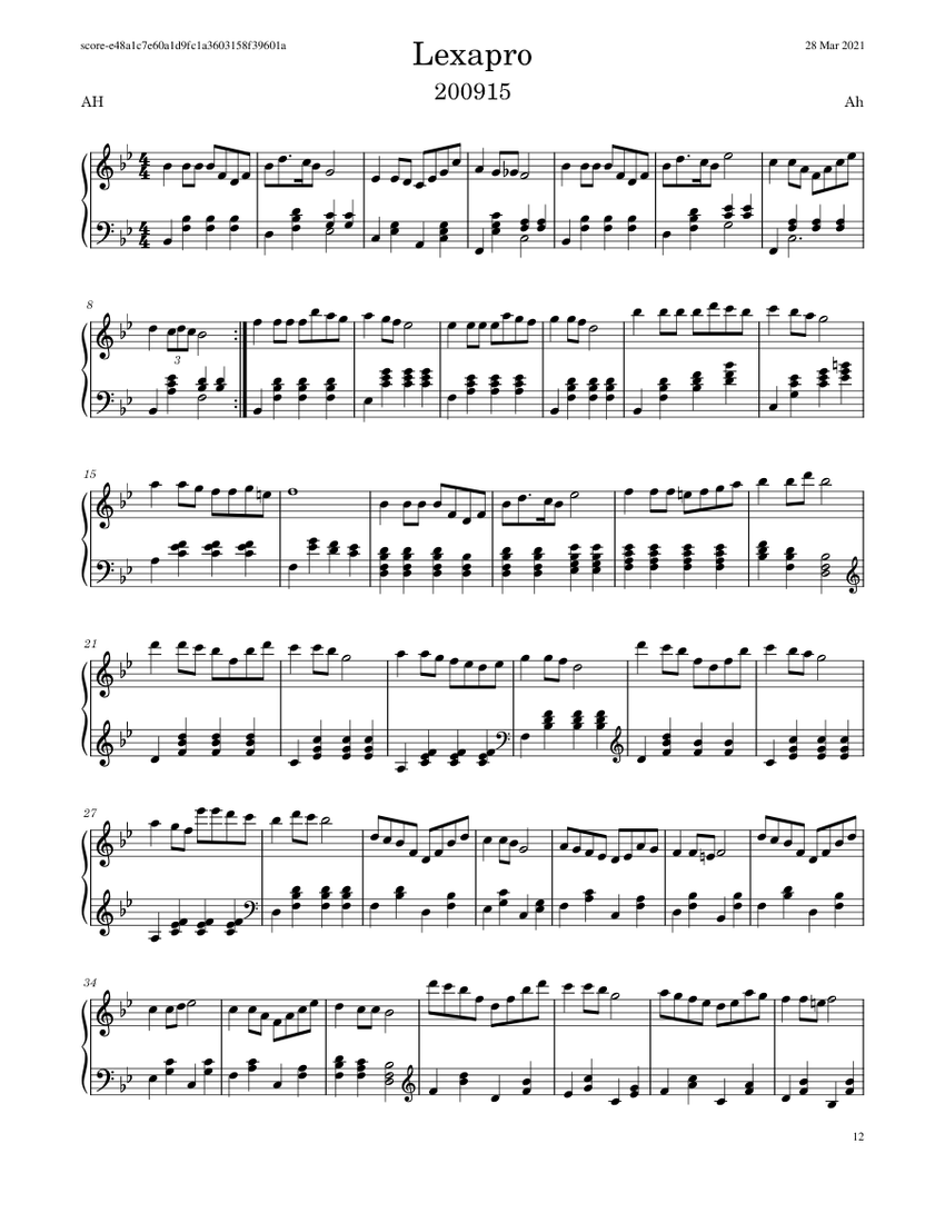 200915 Lexapro Sheet Music for Piano (Solo) | MuseScore.com