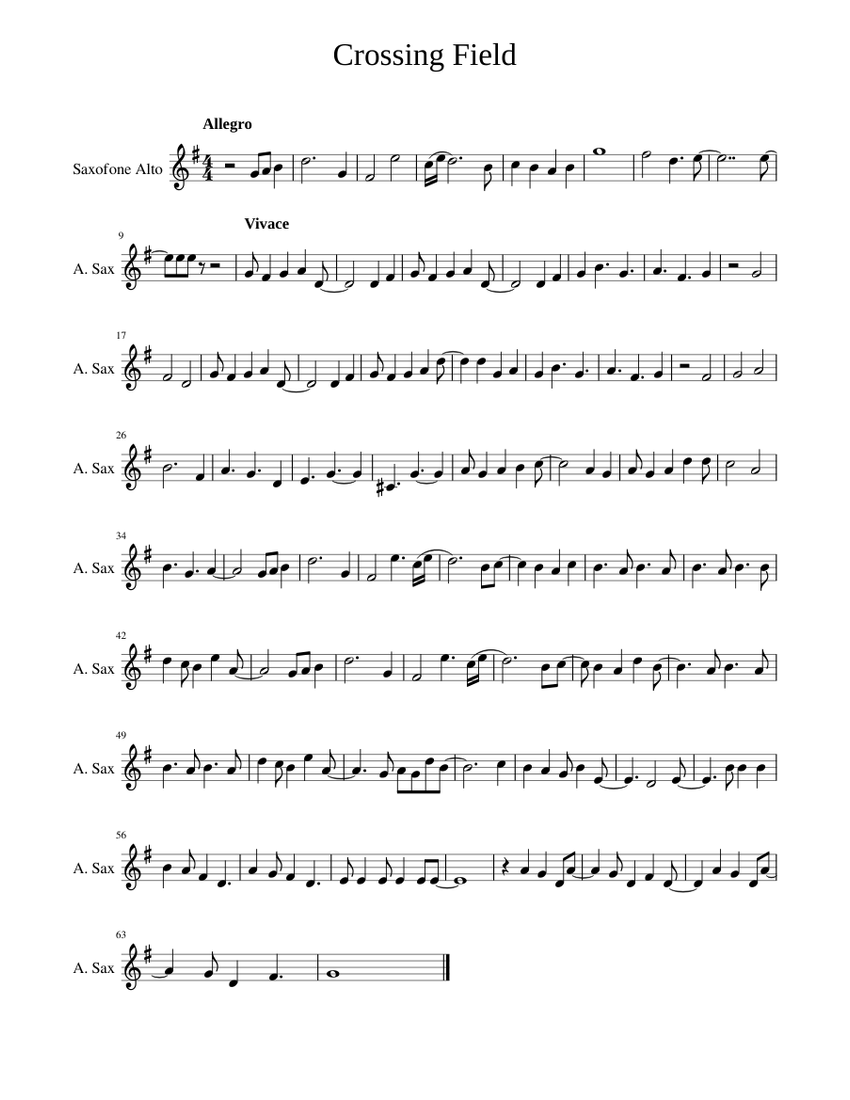 Crossing Field Sheet Music for Saxophone alto (Solo) | MuseScore.com