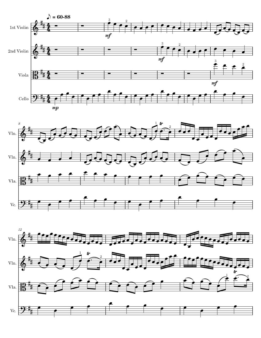 Canon in D Sheet music for Violin, Viola, Cello (String Quartet ...