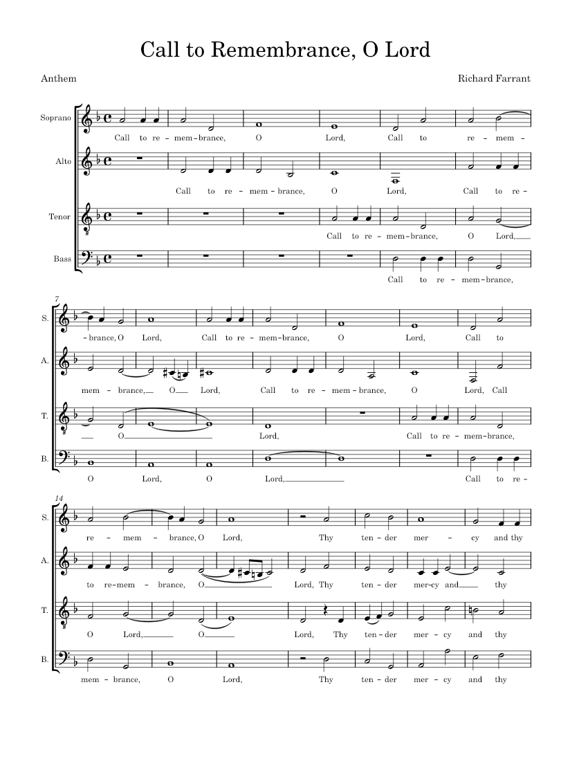 Call to Remembrance, O Lord - Richard Farrant Sheet music for Soprano ...