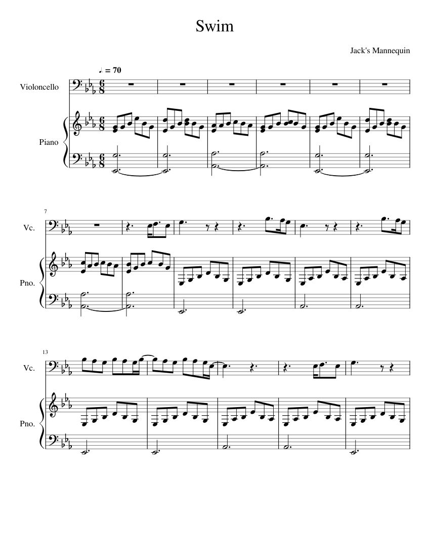 Swim Sheet music for Piano, Cello (Solo) | Musescore.com