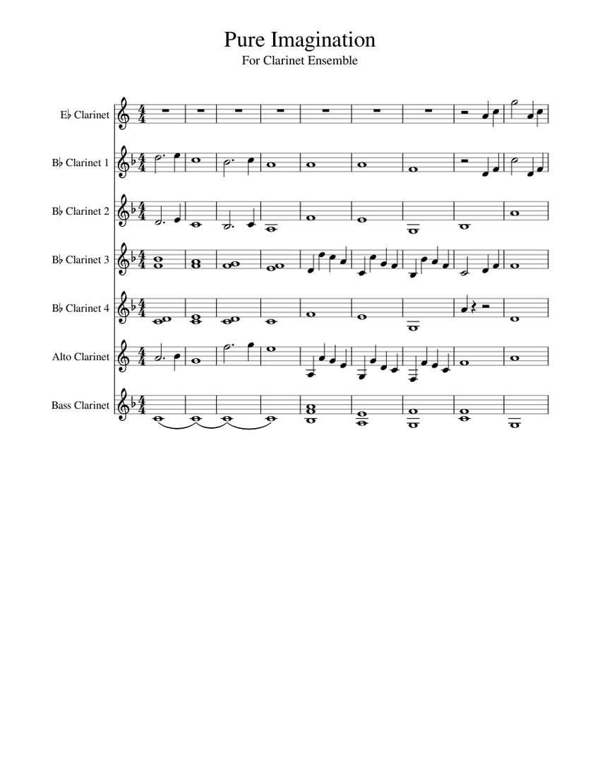 Pure Imagination clarinet ensemble Sheet music for Clarinet in e-flat ...