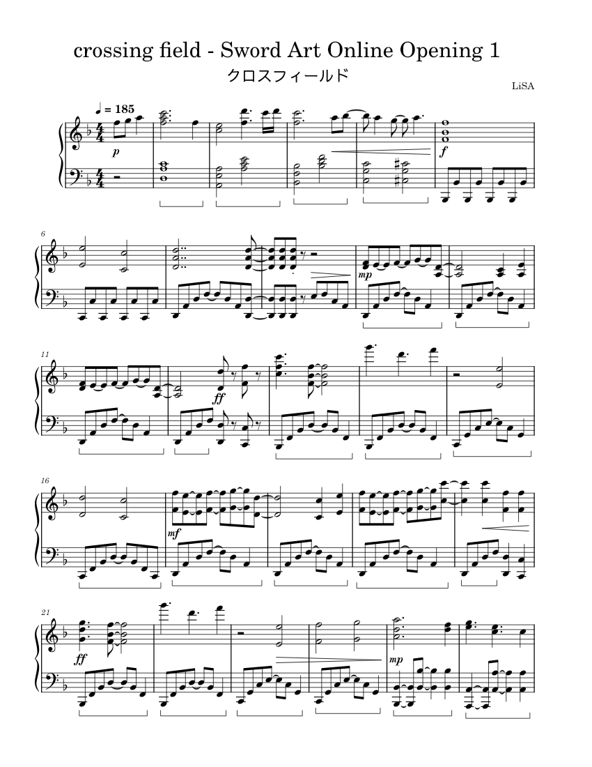 crossing field - Sword Art Online Opening Sheet music for Piano (Solo ...