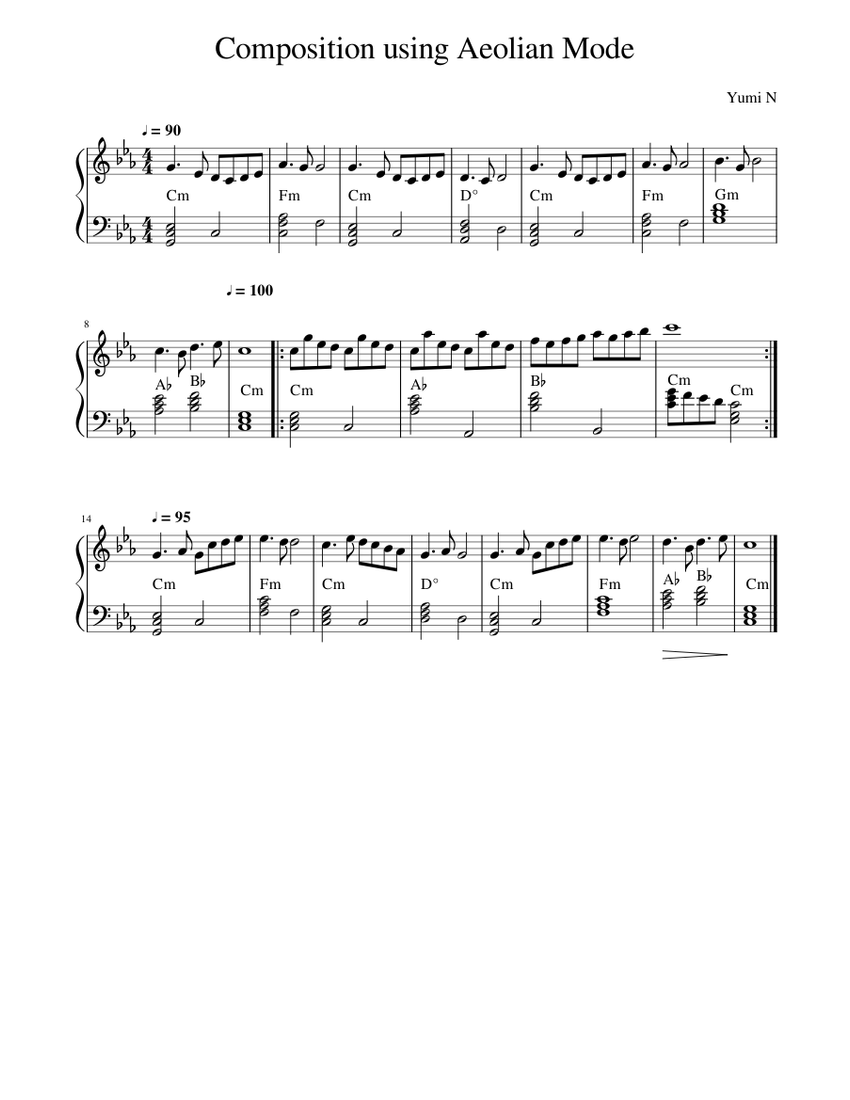 Composition using Aeolian Mode Sheet music for Piano (Solo) Easy ...