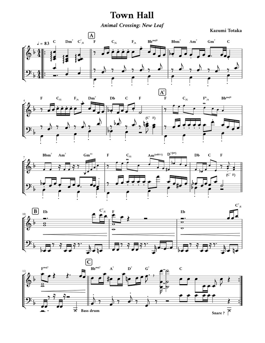 Town Hall Animal [Crossing New Leaf] Sheet music for Piano (Piano Duo ...