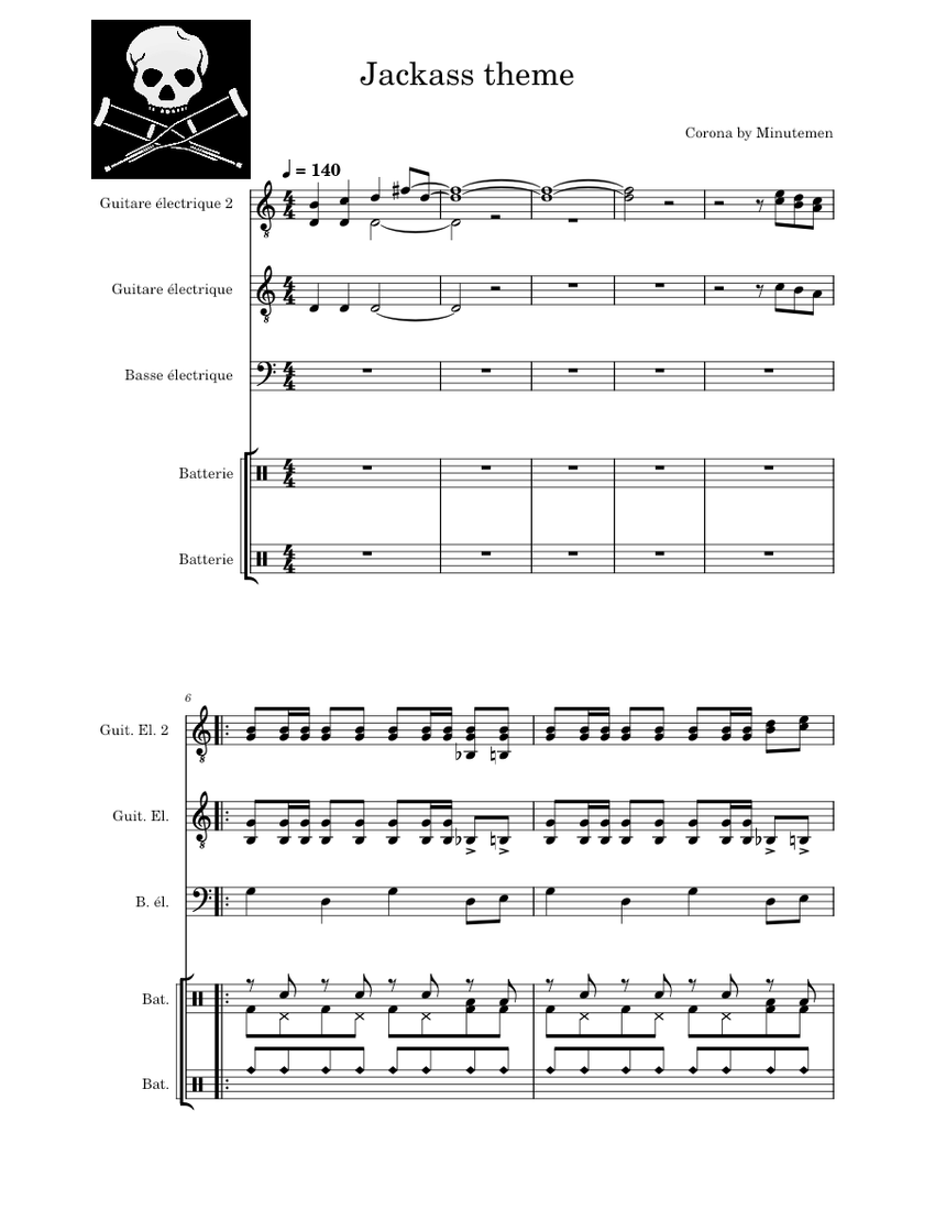 Jackass theme Sheet music for Guitar, Bass guitar, Drum group (Mixed ...