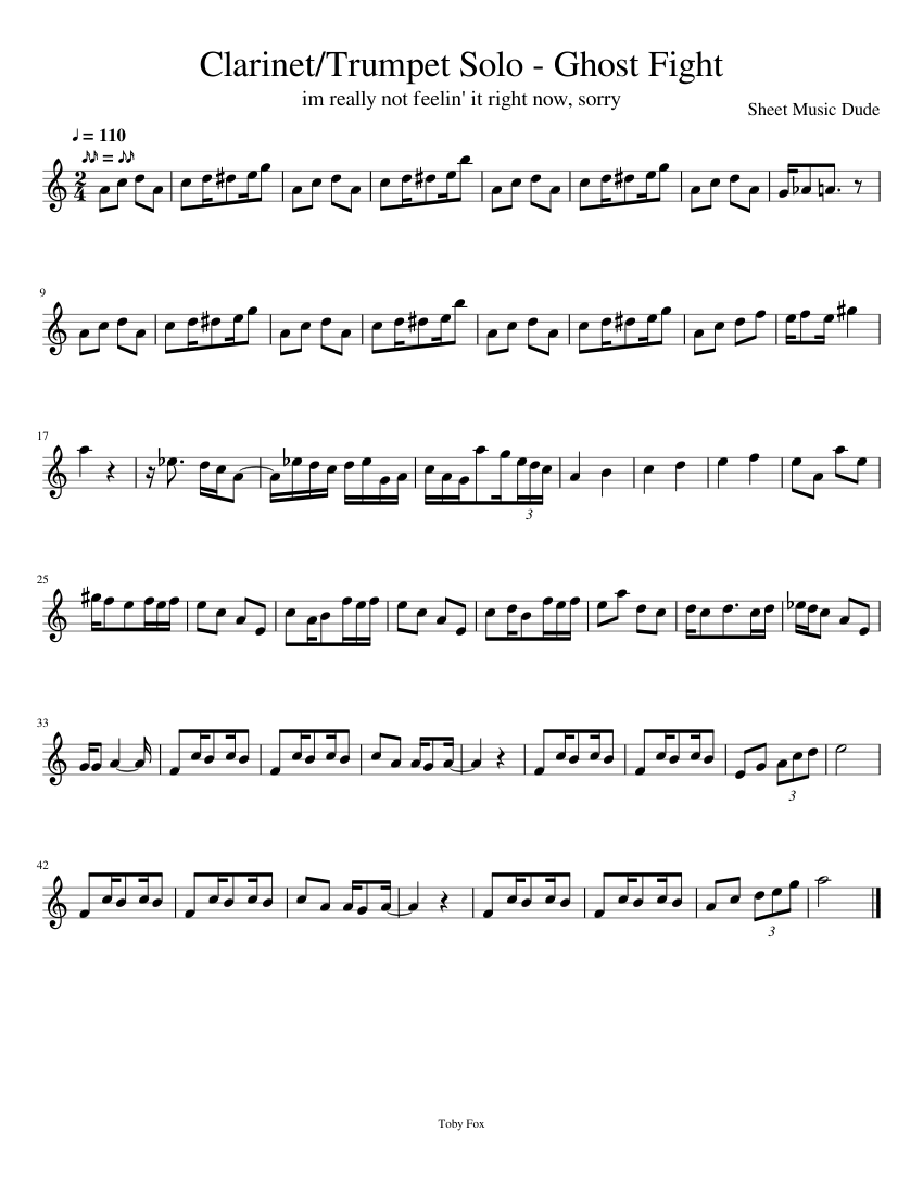 Clarinet/Trumpet Solo - Ghost Fight Sheet Music for Clarinet in b-flat ...