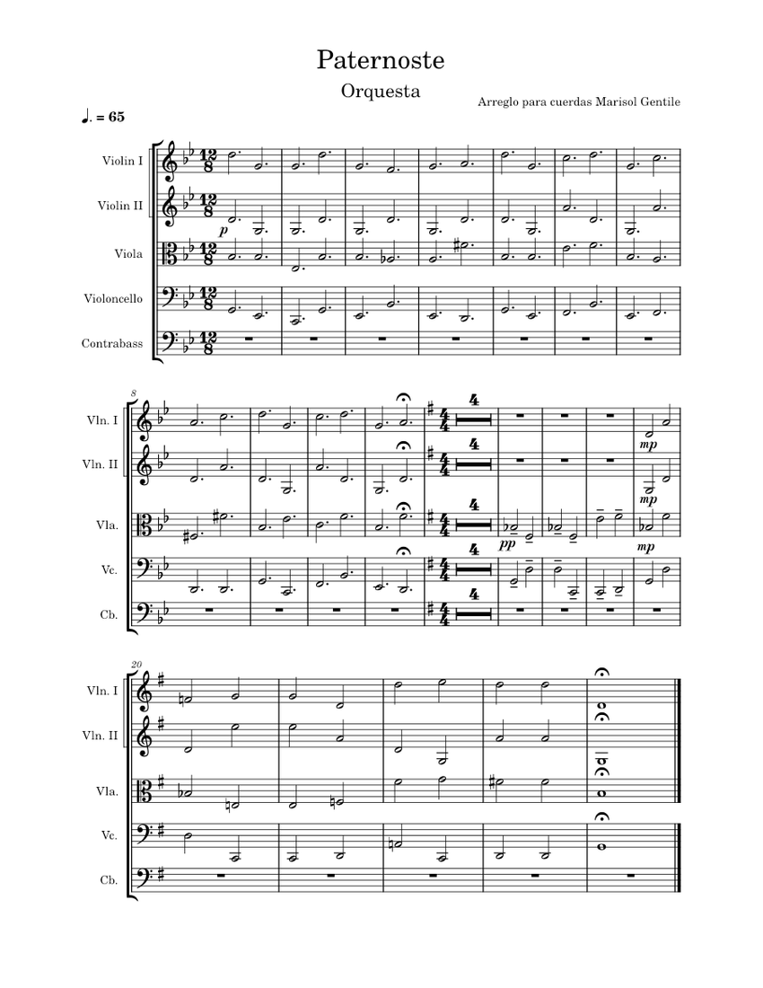 Paternoste orquesta Sheet music for Contrabass, Violin, Viola, Cello ...