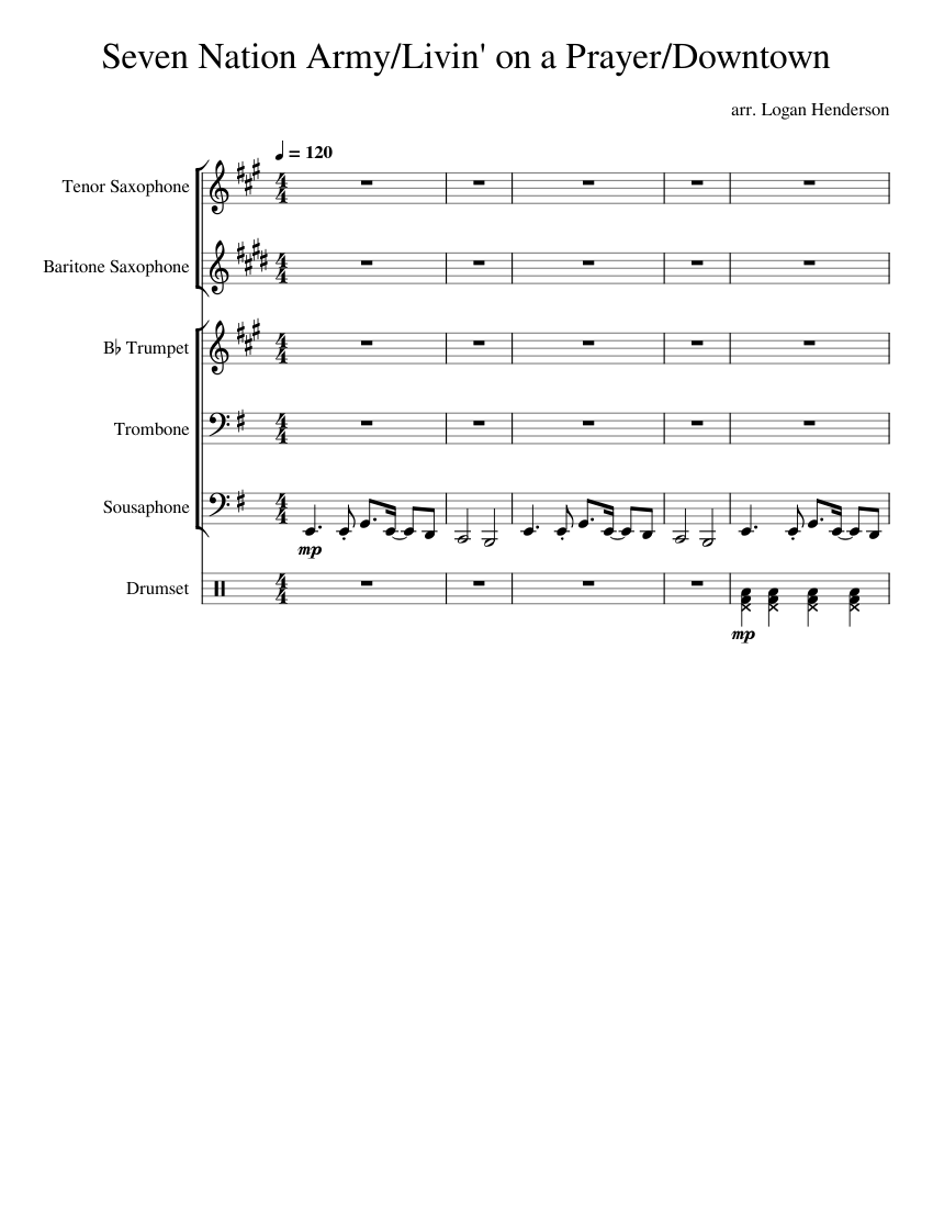 Seven Nation Army / Livin' on a Prayer / Downtown Sheet music for ...