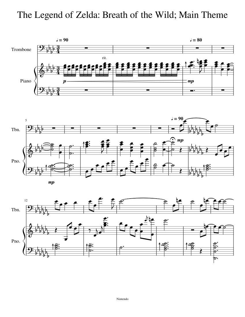 The Legend of Zelda: Breath of the Wild (Main Theme) for Trombone and ...