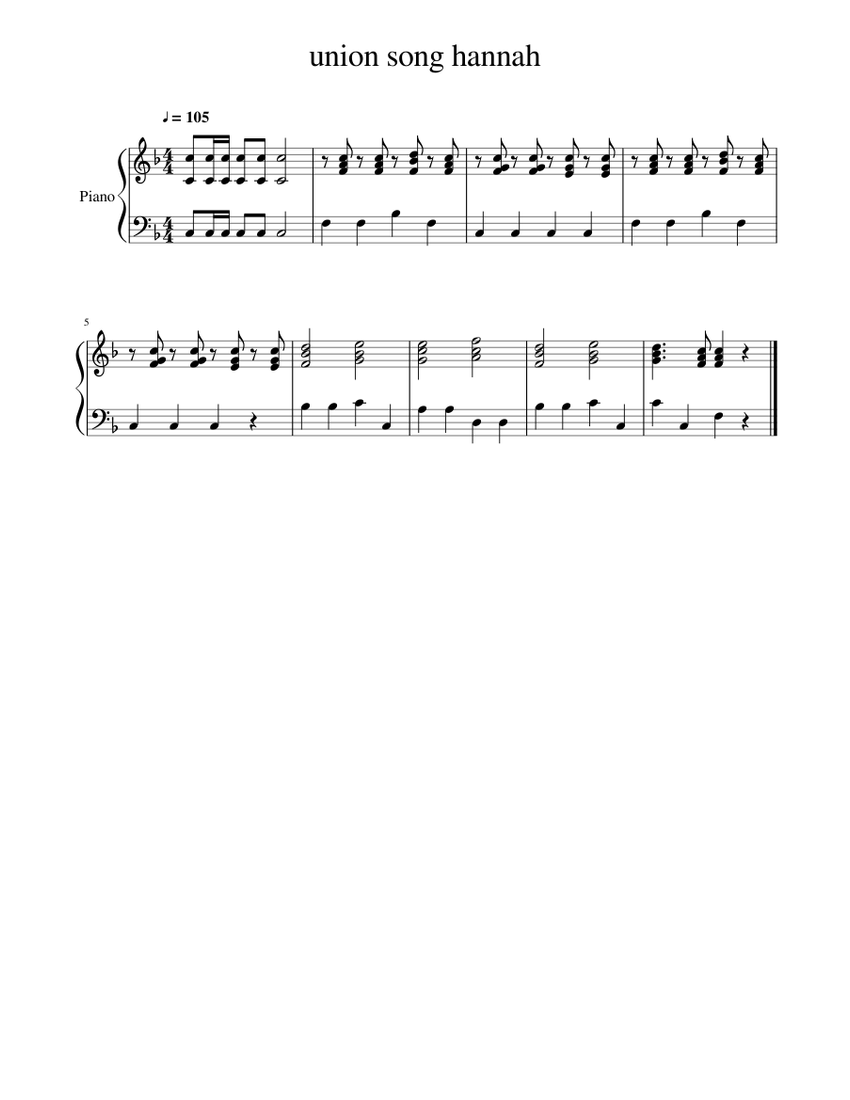 4. union song hannah Sheet music for Piano (Solo) | Musescore.com