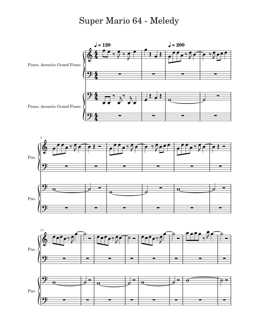 Super Mario 64 Meledy – Koji Kondo Super Mario 64 Meledy Sheet music for Piano (Piano Duo ...