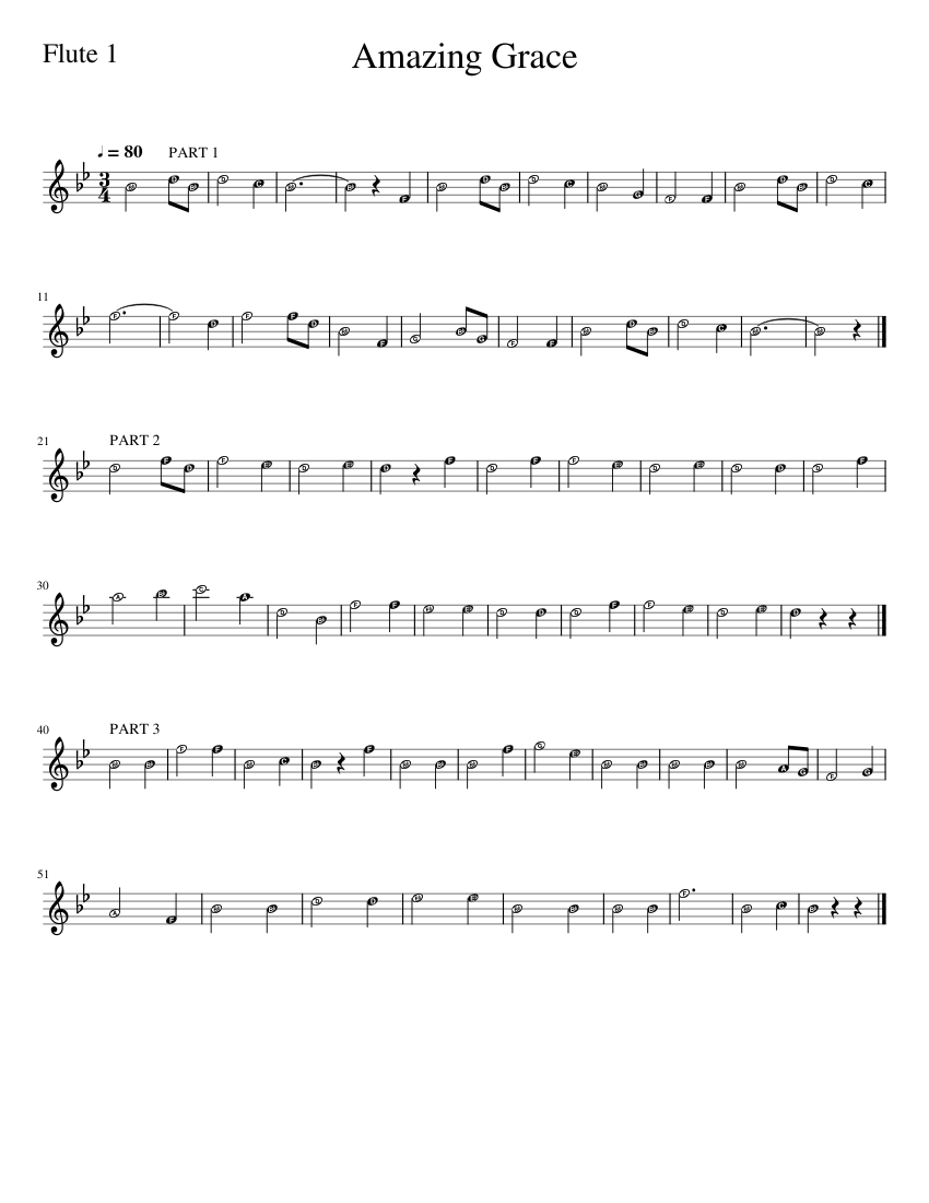Amazing Grace-Flute 1 Sheet Music for Flute (Solo) | MuseScore.com