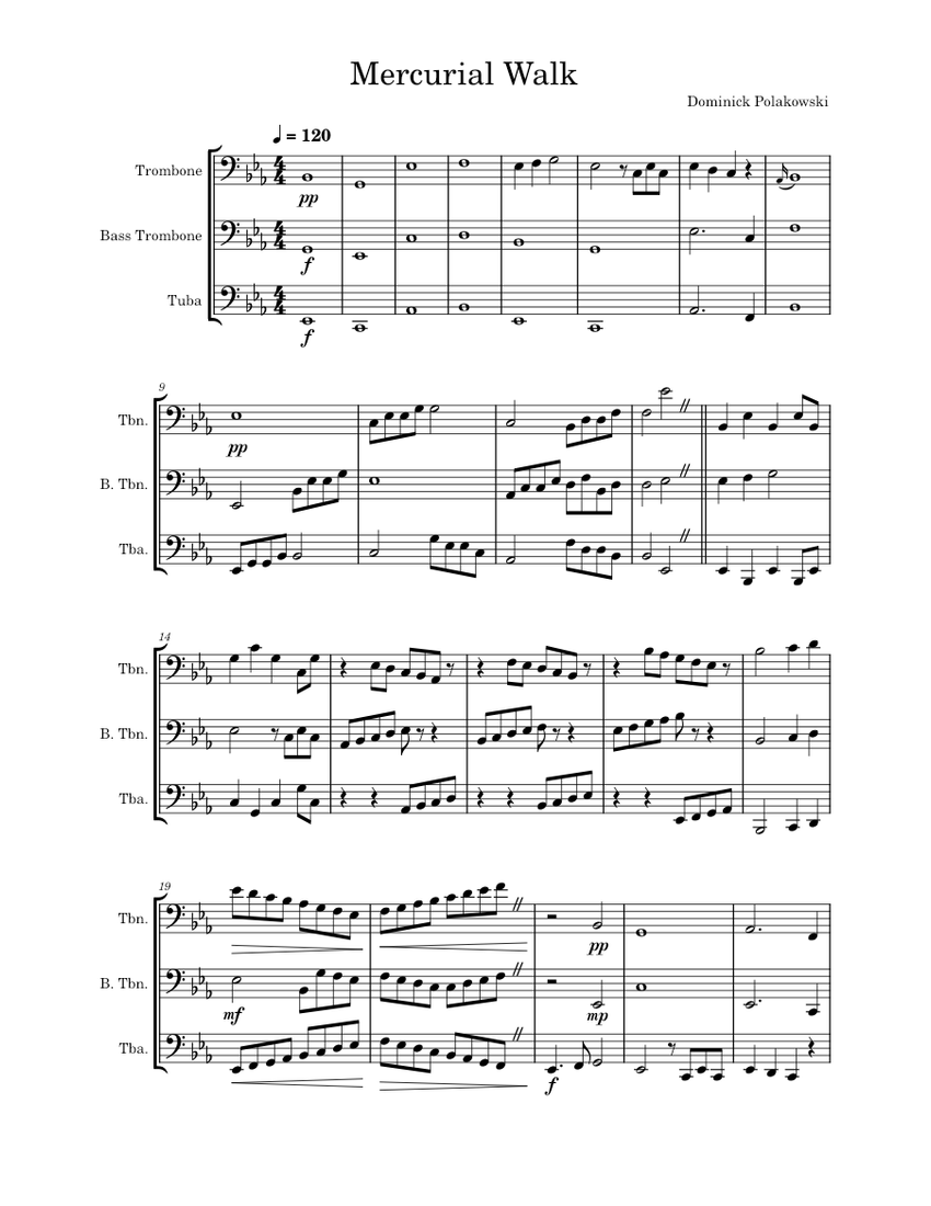 Mercurial Walk Sheet music for Trombone, Tuba (Brass Trio) | Musescore.com