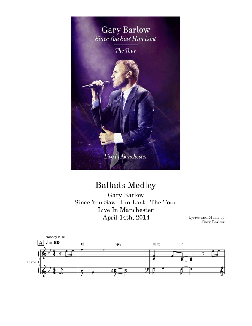 Ballads Medley Live Gary Barlow Sheet Music For Piano Vocals