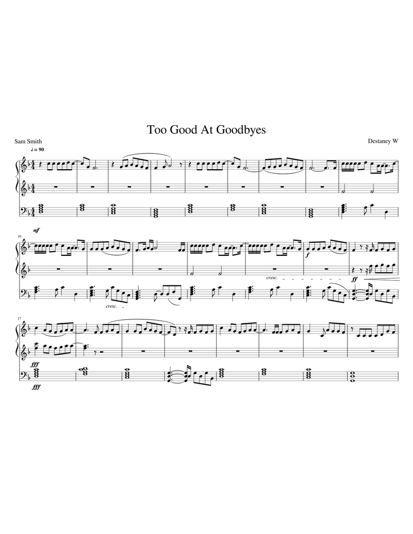 Sam Smith - Too Good At Goodbyes Sheet Music for Piano (Solo) Easy ...