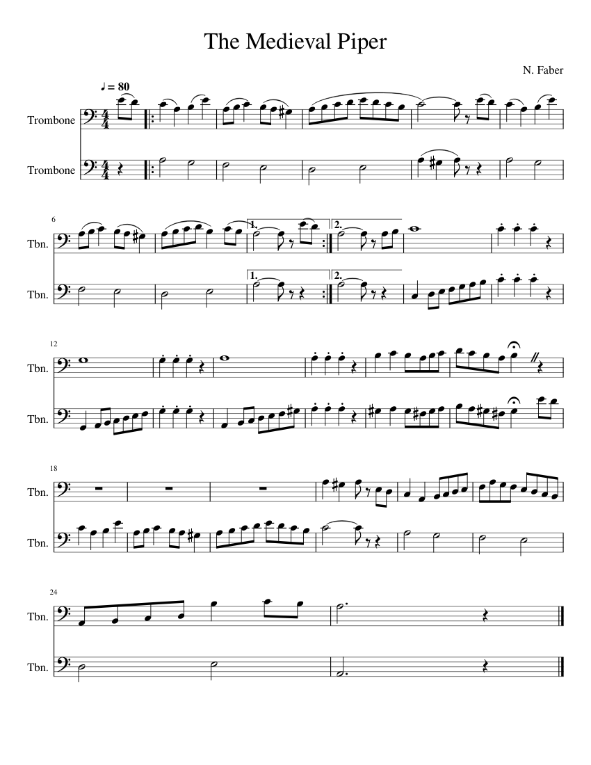 The Medieval Piper Sheet Music for Trombone (Brass Duet) | MuseScore.com