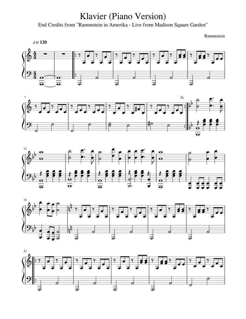 Rammstein - Klavier (Piano Version) Sheet Music for Piano (Solo ...