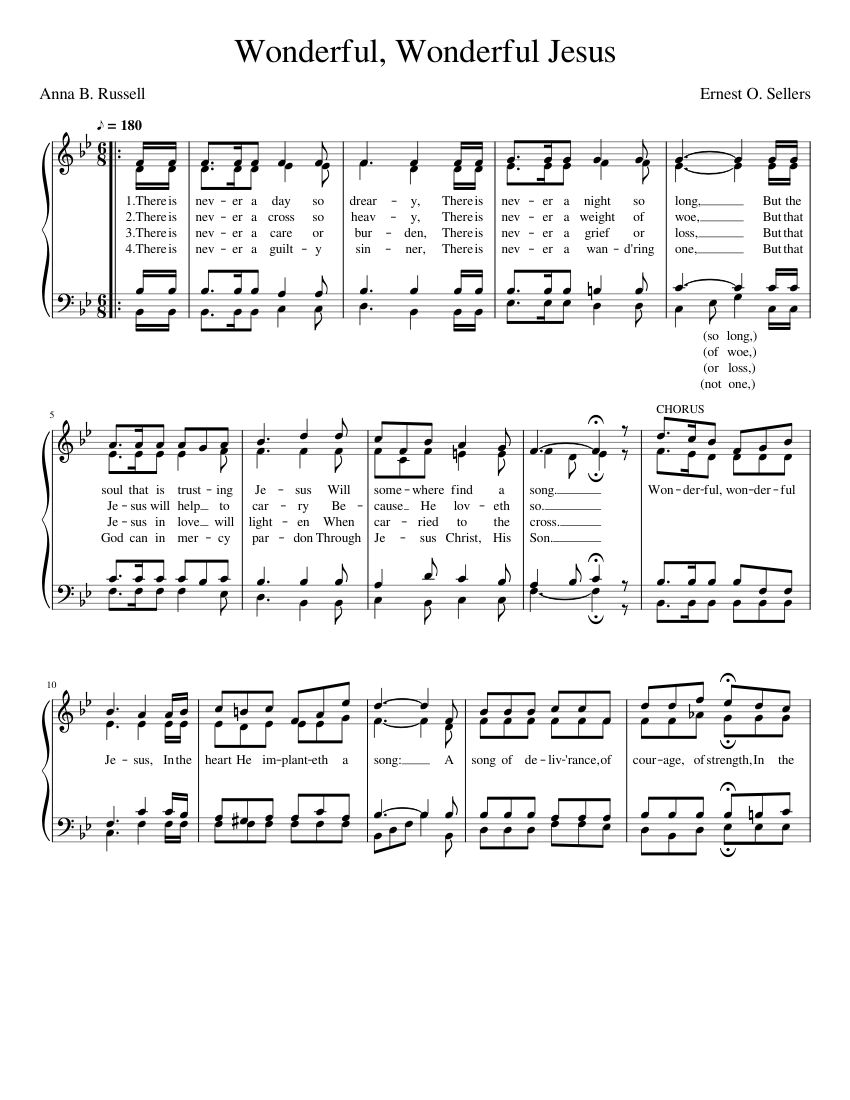 190 Wonderful, Wonderful Jesus Sheet Music for Piano (Solo) | MuseScore.com