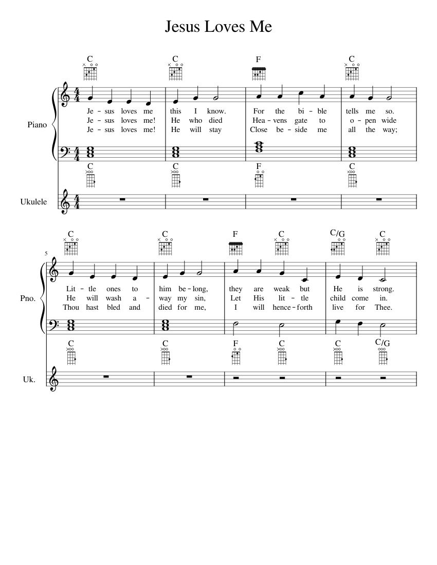 Jesus Loves Me (Easy) Sheet Music with Chords for Piano, Ukulele (Piano ...